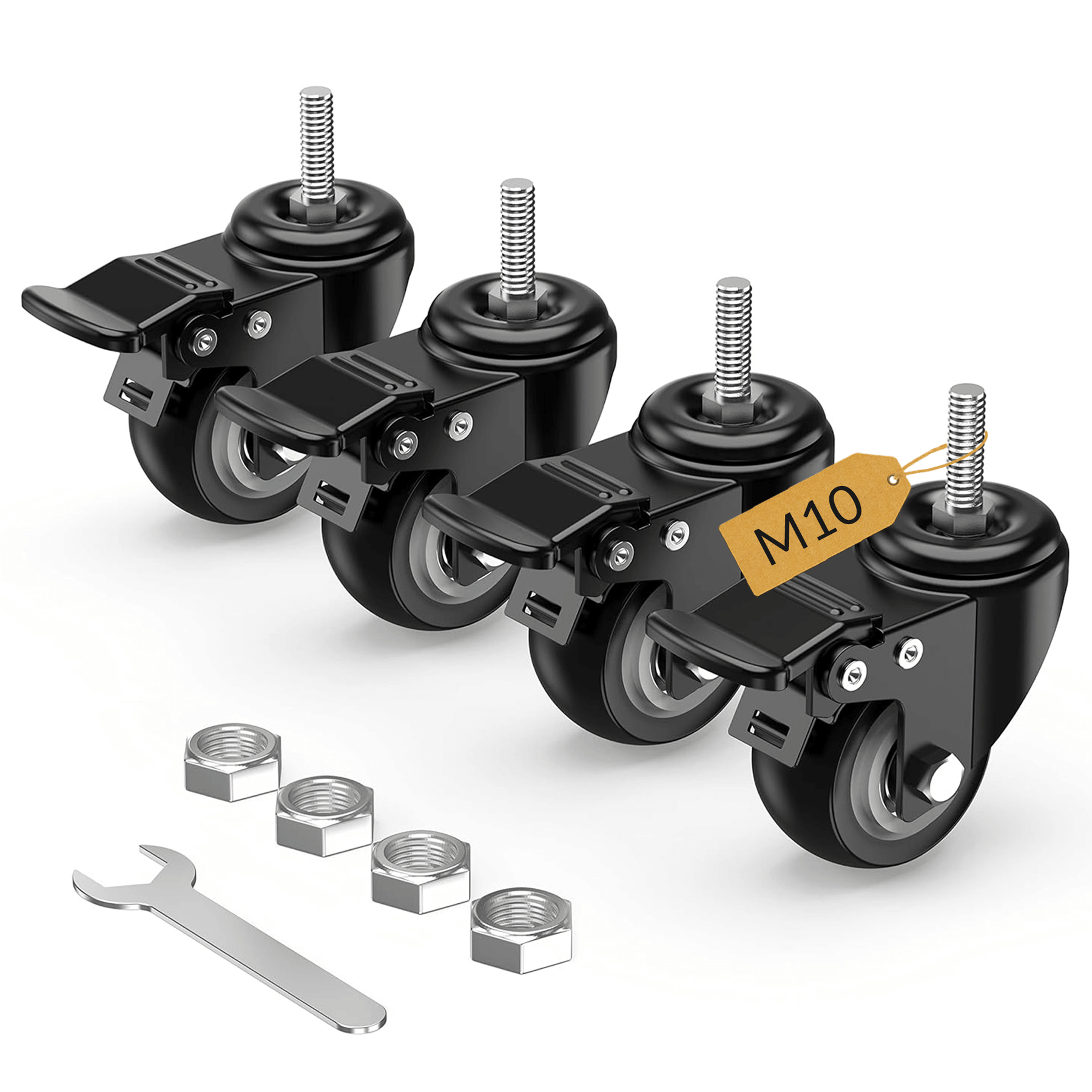 2" Stem Casters Black Total Lock M10 x 1.5 x 25mm – Holkieusa