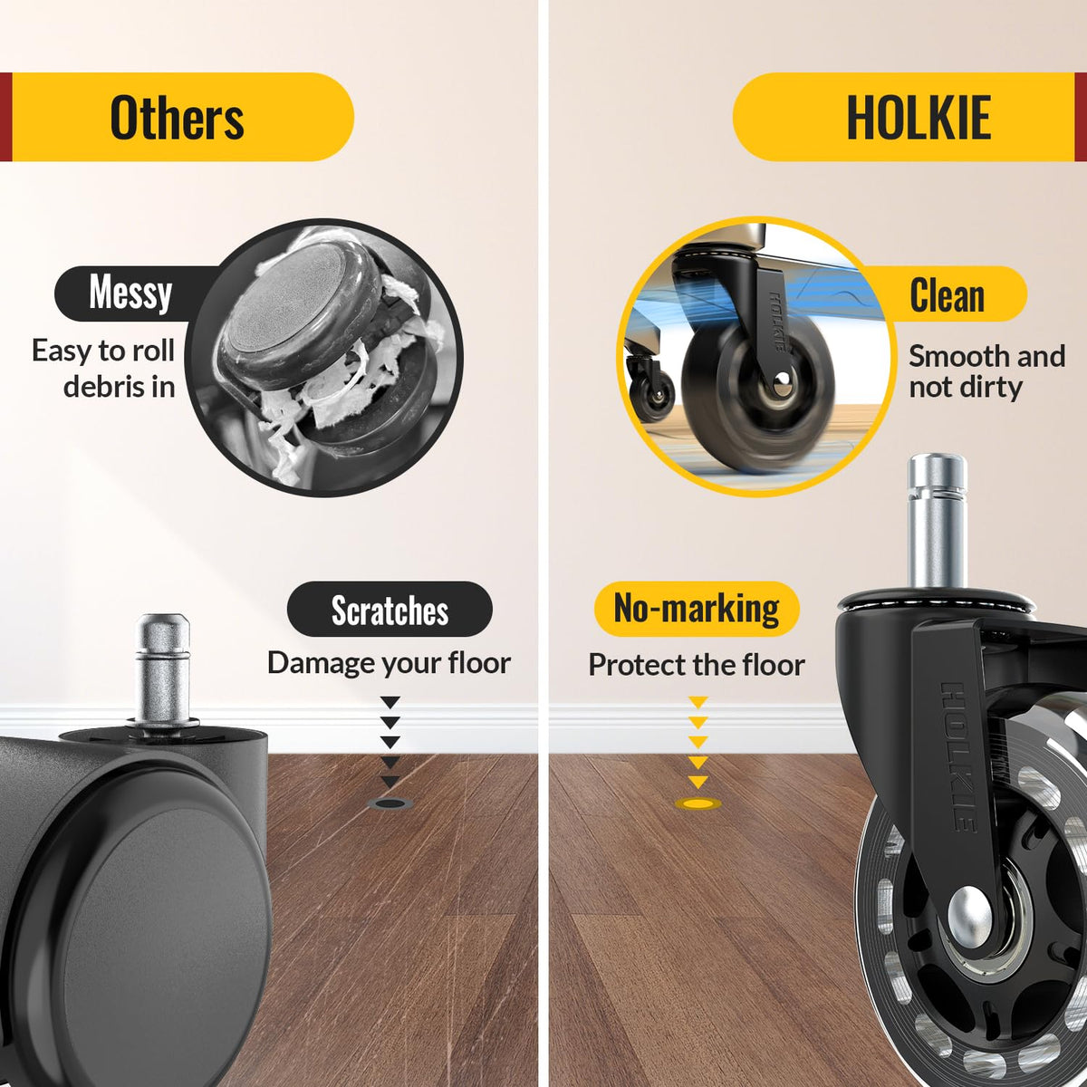 Office Chair Caster Wheels 11x22mm (10 Pack) - PU non-marking wheels ...