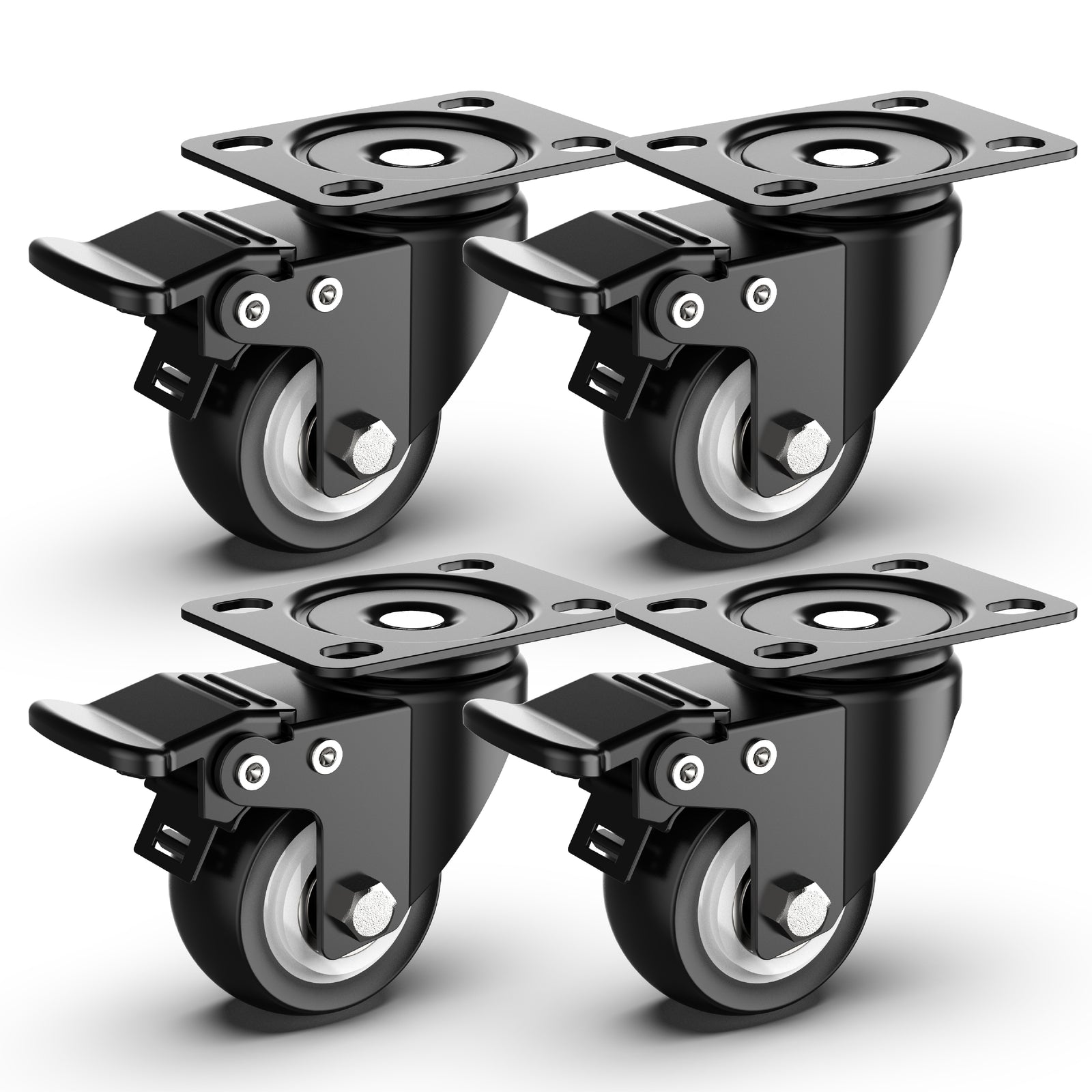 2" Swivel Plate Casters with Brake - Black – Holkieusa