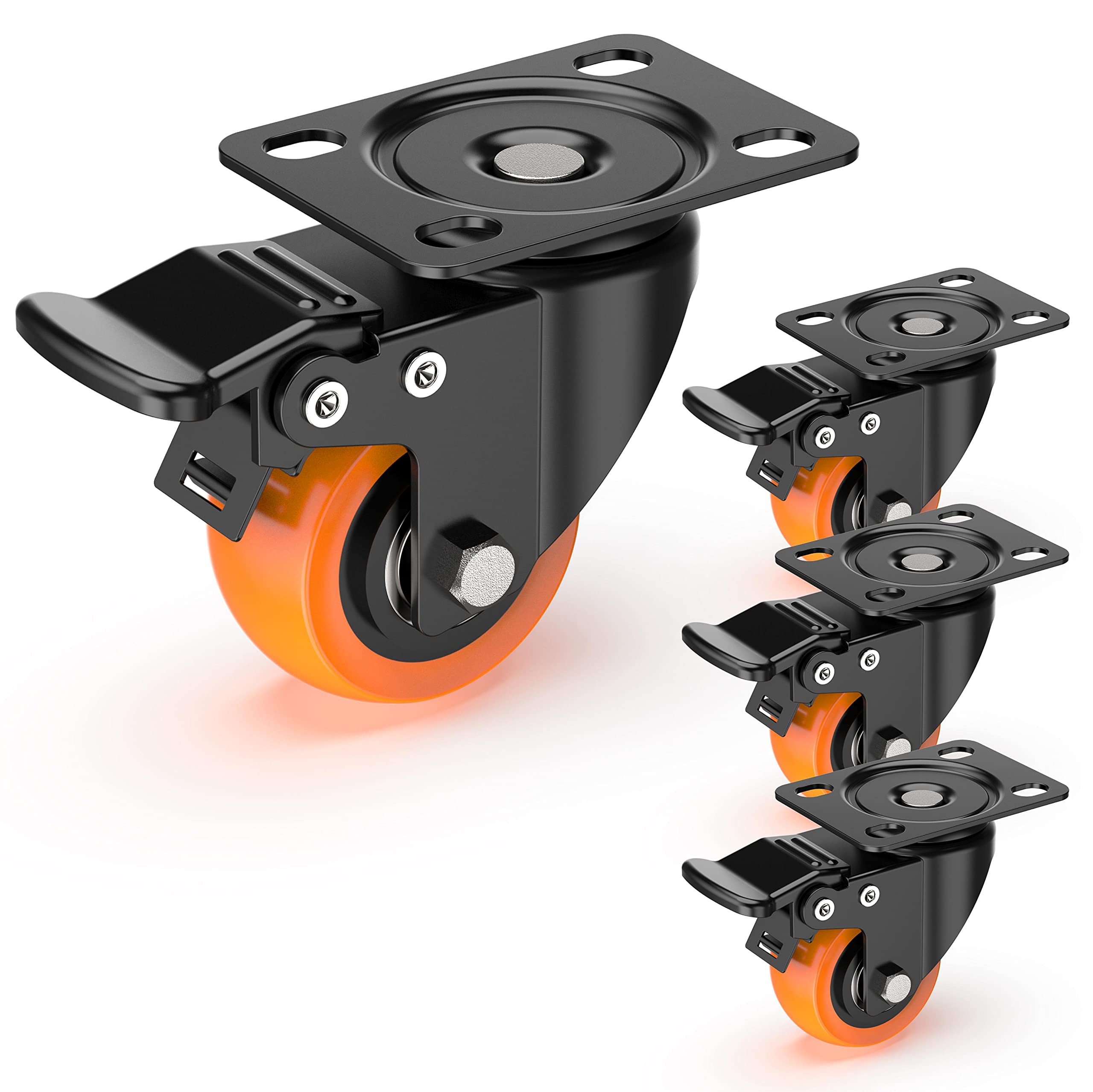 2" Standard Duty Plate Casters with Brake Orange – Holkieusa