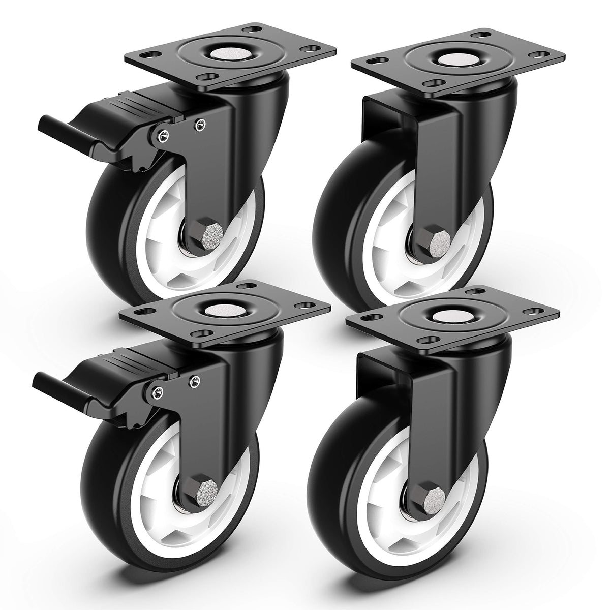 4" Plate Casters Black Combo (2 Brake & 2 No Brake) – holkieusa